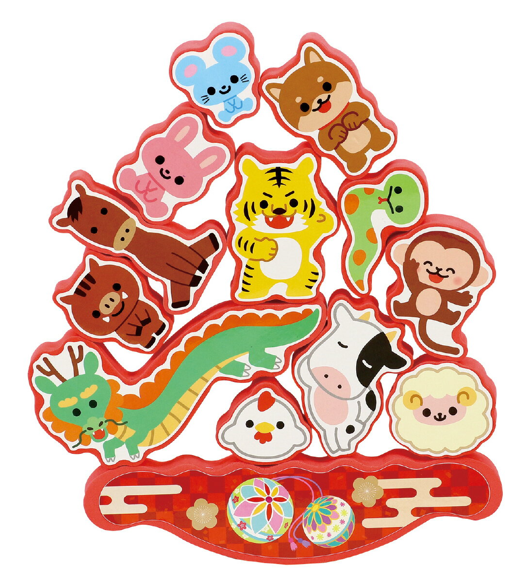 干支も学べてバランスゲームも楽しめる！商品サイズ／本体：202×256×13mm、シール：200×250mm1個重量／105g材質／EVAセット内容／本体×11個梱包形態／袋入り
