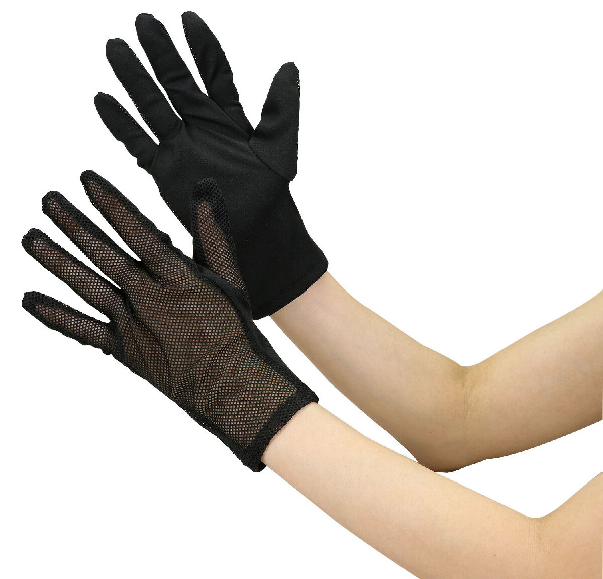 ●速乾　洗ってもすぐに乾いてすぐに使える　●接触冷感 手の甲側が全てメッシュなので、接触防止しながらムレずに快適！商品サイズ／大人用フリーサイズ1個重量／15g材質／ポリエステル100%セット内容／左右1対1個梱包形態／袋入り