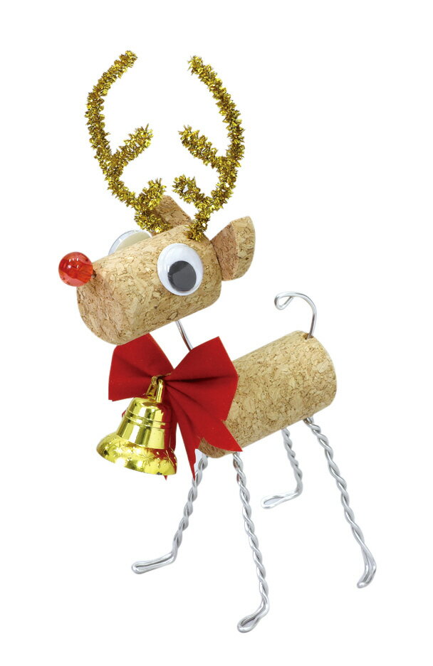 2〜5種類の作品がつくれます。 商品サイズ／完成サイズ/トナカイ：約100×50×165mm1個重量／73g材質／コルク,軽量樹脂粘土,モールセット内容／コルク×5、ベル×1、ヒートン×2、目玉シール(φ15mm)×2、リボン赤×1、カラー...