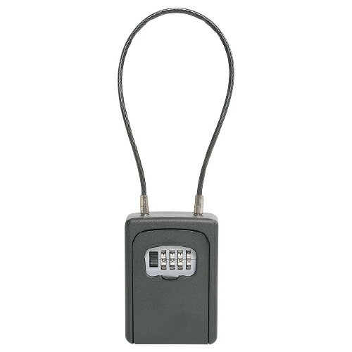 不在時の鍵の受け渡しに●サイズ／本体：W90×D40×H120mm、ワイヤー長：400mm●重量／560g●ダイヤル番号／4桁（任意設定可能）●付属品／壁取付用ネジ4本、プラグ4本e195-418