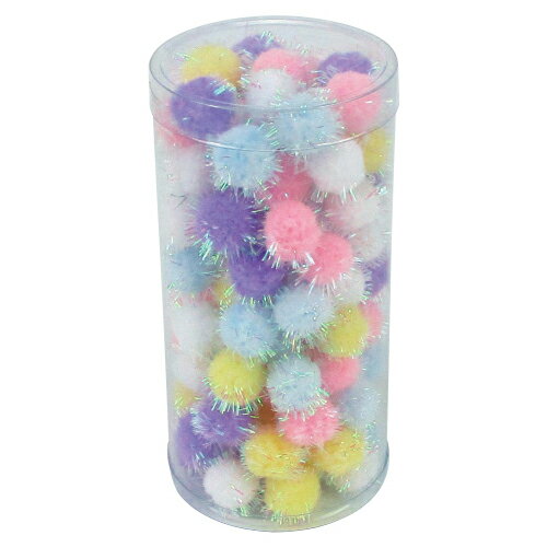 キラキラに輝くパステル調のぼんてんです。●内容／100個（ホワイト、ピンク、ブルー、イエロー、パープル各20個）●サイズ／ケース：φ60×120mm●材質／ナイロン、ポリエステルe196-013