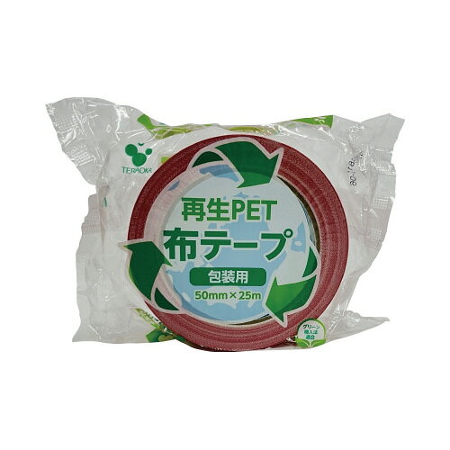 ●幅／50mm●長さ／25m●厚さ／0．18mm●基材／再生PET編布●粘着剤／ゴム系●種別／テープ●用途／梱包用●カラー／赤●粘着力／11．26N／25mm●寸法／幅50mm×25mk2053-3359