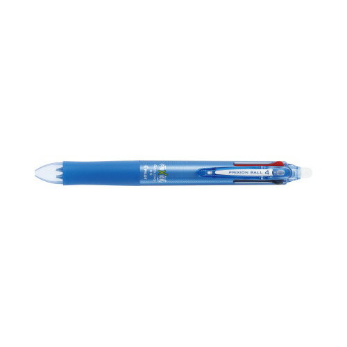 ●こすると消えるフリクション4色ボールペン！●ボール径／0.5mm　●軸色／ライトブルー　●インク色／黒・赤・青・緑　●ラバーグリップ付き　●フリクションインキ　●スライドレバー式　※証書類・宛名など消えてはいけないものには使用しないでくだ...