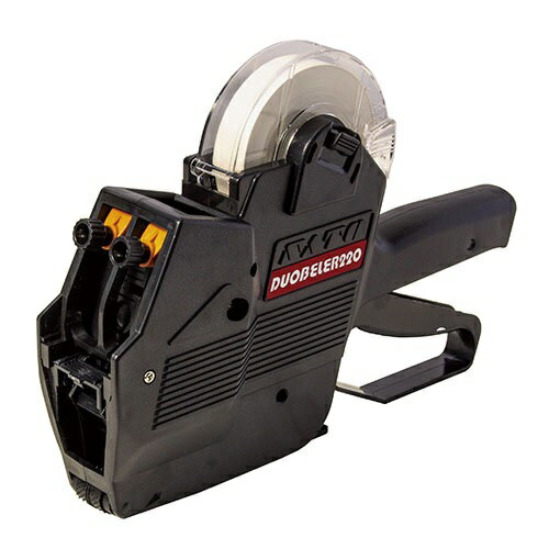 ●2段印字が可能。●黒赤2色の印字が可能。●半糊ラベルが使用可能。●1巻当たりのラベル枚数は、1500枚。（半糊は800枚／巻）●表示形態：6列（上段8列）●外寸：幅254×奥56×高178mm●重量：410g●材質：ABS樹脂o13780