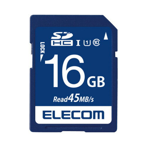 ●メモリ規格：SDHC ●スピードクラス：Class10、UHS-I、U1●インターフェイス：SD ●メモリ容量：16GB ●最大転送速度：読み出し:45MB/s ●最低保証速度：10MB/s ●外形寸法：幅24.0mm×奥行2.1mm×高...