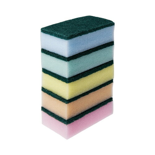 ●寸法／60×105×30mm　●カラー／ピンク、イエロー、グリーン、ブルー、オレンジ　●材質／ポリエステル不織布（研磨剤入）k6537-7536