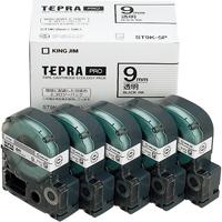 「テプラ」PRO用テープカートリッジです。エコパック。・ラベルライター（キングジム）・エコパック仕様／簡易包装・テープ幅：9mm・色：透明に黒文字・長さ：8m・1箱入数：5個（個別に袋入）・