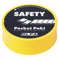 カッターの刃を処理するときに便利な刃折器。・カッター・外形寸法：直径67×厚さ24mm・材質：本体＝ABS・収容可能枚数：小刃＝約50枚、大刃＝約10枚・