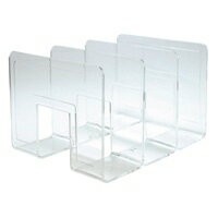 大判の書類やファイルをしっかり支えます。縦でも横でも使えます。・本立・ブックエンド・仕切板固定式・ワイドタイプ・色：クリスタルクリア・幅265×奥208×高169mm・一区間内寸：81mm