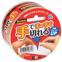 「手でまっすぐ切れるテープ」透明梱包用テープ。直線的にまっすぐ切れます！カッターやハサミが必要ないので、作業効率がアップ！※油性ペンで書き込みができます。・PPテープ・ゴム系粘着材・重ね貼り・手で切れる・色：透明・テープ寸法：幅48mm×長...