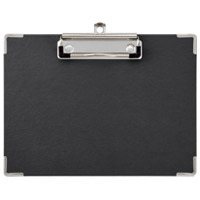 シンプル仕様の用箋挟です。・用箋挟・かど金具付き・フック付・規格：A5−Sヨコ・寸法：縦167×横229mm・色：黒・材質：表装＝オレフィン系素材貼表紙、とじ具＝スチール（壁掛け穴付き・角滑り止め付き）