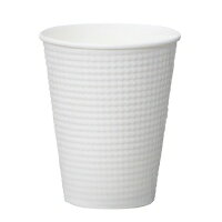 断熱効果のエンボス加工カップ。・入数：25個・容量：340ml・材質：バージンパルプ（内綿ポリエチレンラミネート加工）・寸法：口径85×高105．2mm・