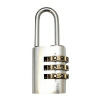 アルミ製で軽く、好きな番号に設定できる番号可変式錠。・色：シルバー・外形寸法：幅20×奥行10×高54mm・ツル部分内寸：横9×縦24mm・ツル太さ：3mm・質量：25g・材質：本体＝アルミニウム、ツル＝鉄 ・ツル色：クローム