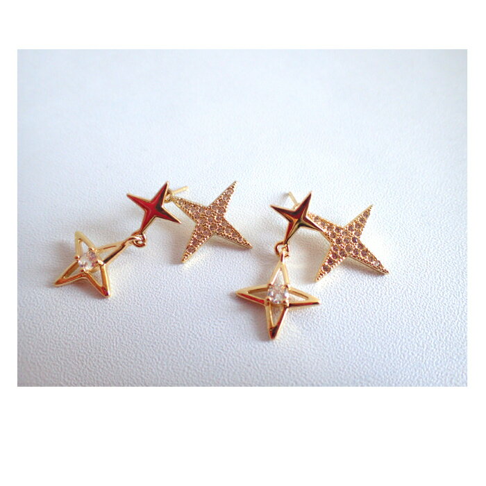 レディースピアス 金属アレルギー 18K ゴールド ラインストーンピアス 銀針ピアス レディース 925銀針 アレルギーフリー パーティーピアス 女子会用ピアス ウェディングピアス 星モチーフ アレルギーの方にも肌に優しい925銀針使用して...