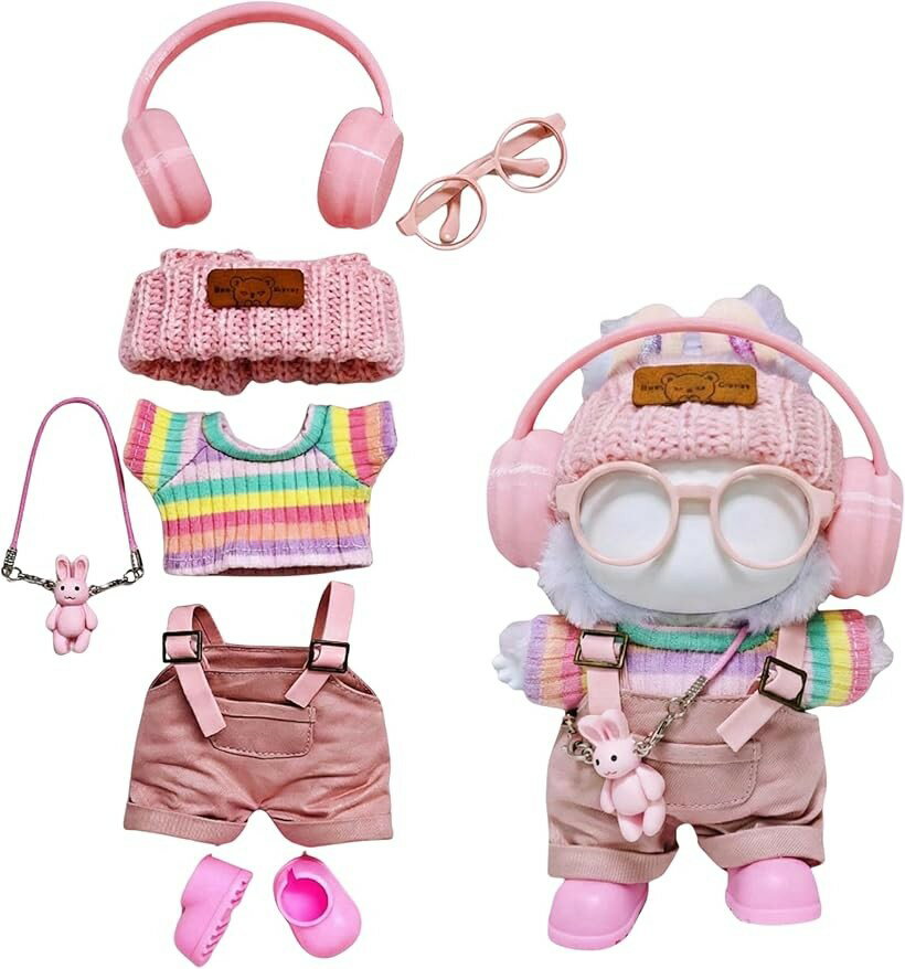 商品コード2brujg2unr商品名ラブブ用 服 ぬいぐるみ 17cmブランドAXLUCEラブブ用の服です。セーター・オーバーオール・靴・ニット帽・メガネ・ヘッドフォン・うさぎのショルダーストラップのセットです。おしゃれに着せ替えれば、写真...