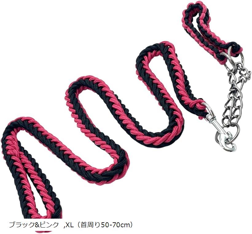 バリエーションコード : 2b9vnx22cf商品コード2b9vnox4s6商品名犬 リード 大型犬 中型犬 首輪 ハーフチョーク 丈夫 ロープ しつけ 散歩 1.2M 太さ2.5cm XL ブラック＆ピンクブランドMisora Pocke...