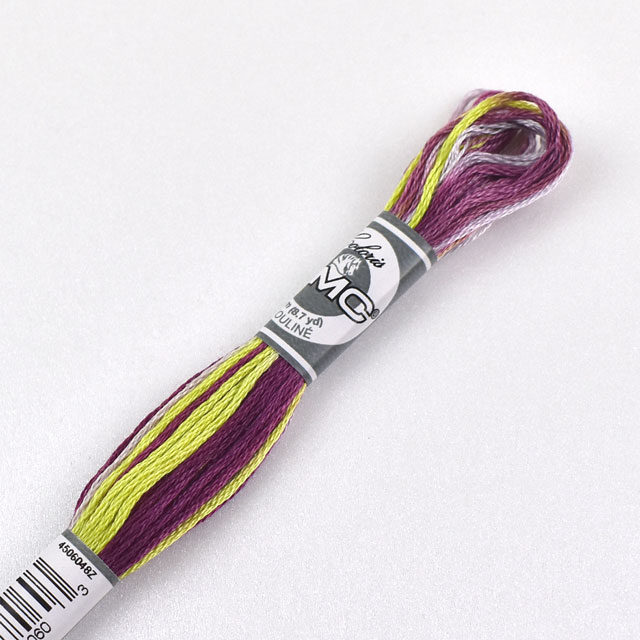 商品画像はサンプル画像のため、実物と色が異なります。目安としてご参照くださいませ。必ず色番号をご確認の上お買い求めください。●素材：綿100％●容量：長さ約8m、6本撚り●太さ：25番【商品の特徴】4色がひとつの糸につながったマルチカラーの...