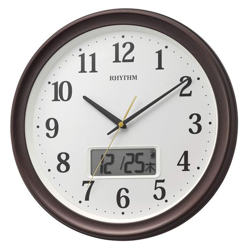 サイズ:Φ32.5x5cm 使用電源:アルカリ単3形x2本(別売) 秒針:連続秒針 ムーブメント:電波時計 温度計:(-9.9~50°C) 湿度計:(20~95%) カレンダー:2099年12月31日までプログラム