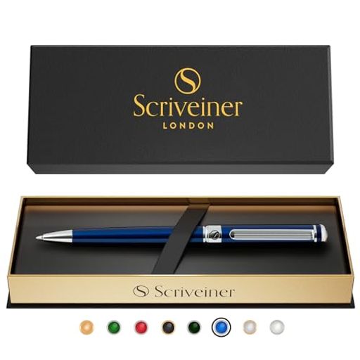 実際に手に持って本物の高級ペンの書き心地をお楽しみください - Scriveiner製の美しい高級ボールペン。青漆とシルバークロームで仕上げられています。英国の専門ブランドの最高品質とさりげない高級感をお楽しみください。 思いついたことをす...