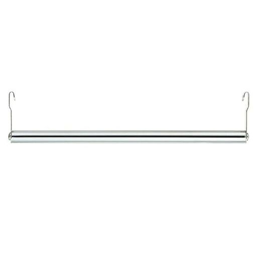 サイズ:幅46.5x高さ10cm 本体重量:0.35kg 素材:スチール(クロームメッキ) 原産国:中国 仕様:スチールシェルフ(棚)下面に取付ける、洋服掛け用のハンガーポール。