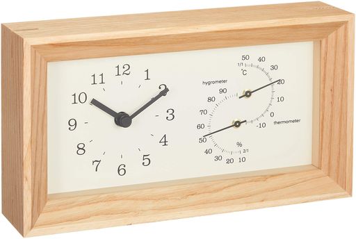 サイズ:幅200x高さ110x奥行46mm 本体重量:390g 材質:ホワイトアッシュ、ガラス 生産国:日本 付属品:壁掛け用木ネジ、単3電池1本 使用ムーブメント:ステップムーブメント