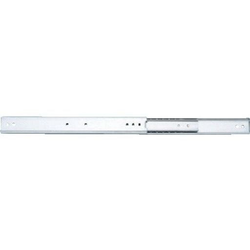 レール長:558.8mm、移動距離:580.8mm 耐荷重(N/ペア):500N、耐荷重(kgf/ペア):51kgf 推奨ねじ:呼び4なべタッピンねじ、またはM4なべ小ねじ スライド機構:ボールベアリング 入数:1本(片側)のみ、材質:ステ...