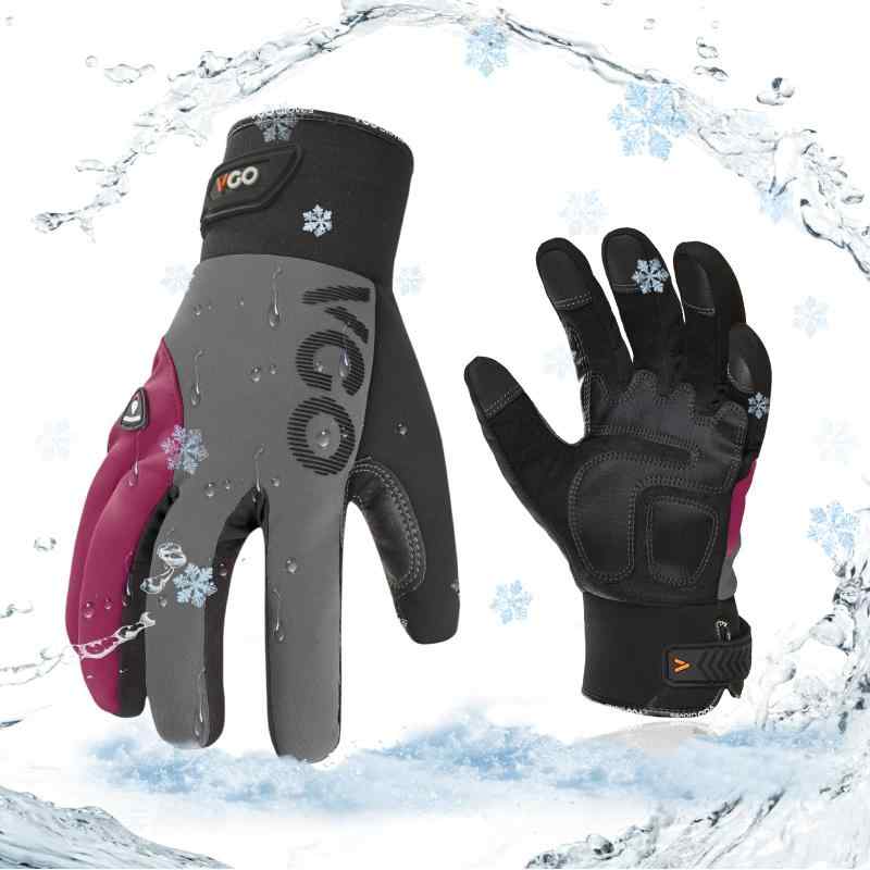 [Vgo...] 防寒作業革手袋-20℃ or -20℃ 以上に 3M裏綿付冬用 合成革 タッチパネル 防水 厚手 作業用グローブ