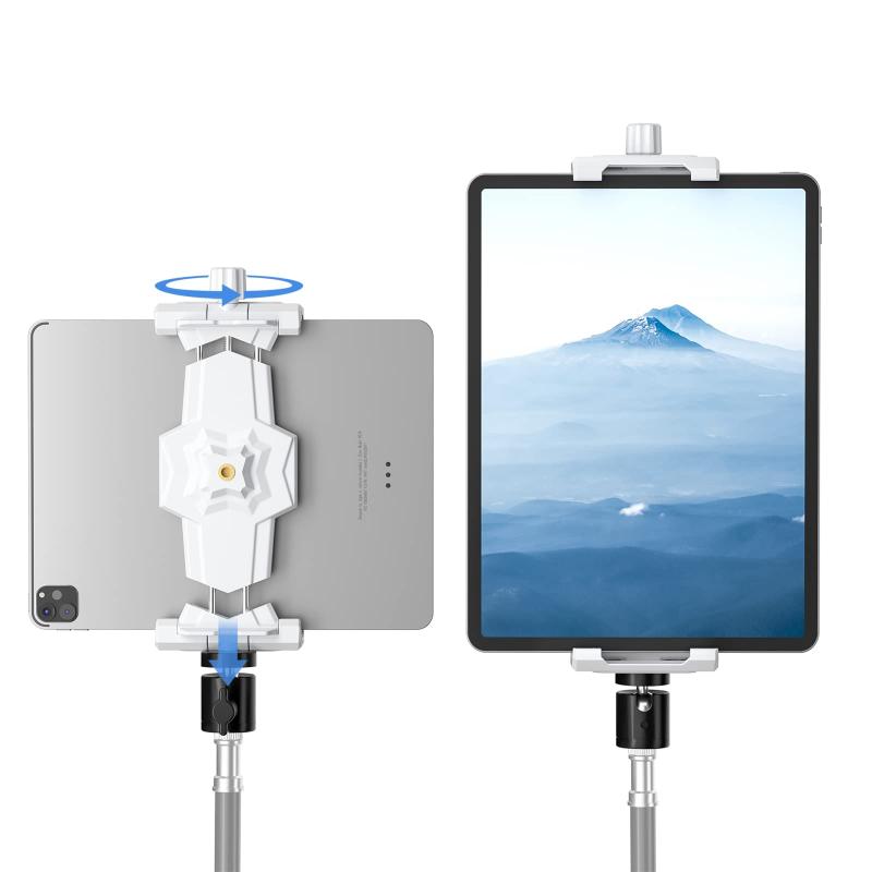 iPadと携帯電話の三脚マウントアダプター、ボールヘッド付き、360度回転可能なタブレットクランプマウント、iPad Pro 12.9、Air Mini 3 4、Galaxy Tab、Surface Pro 8、セルフィースティック対応(5...