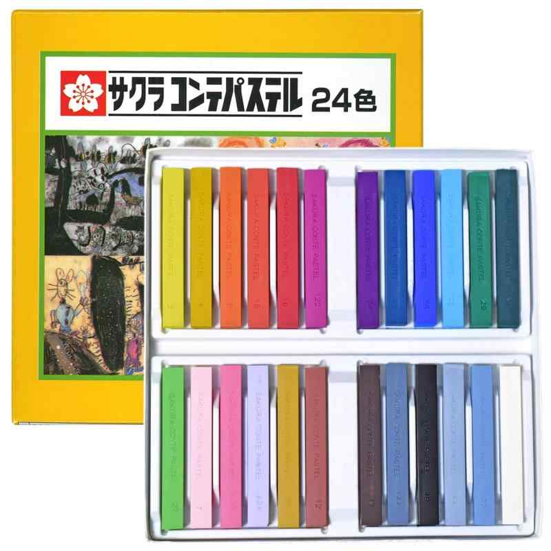 サクラクレパス パステル コンテパステル 24色 CT24【24色】薄橙、赤、黄色、黄緑、茶色、黄土色、こげ茶、紫、緑、青、黒、白、灰色、山吹色、橙色、朱色、ブルーグレー、藍色、暗い灰色、紅梅色、赤紫、薄紫、水色、青緑【特長1】細かい線描き...