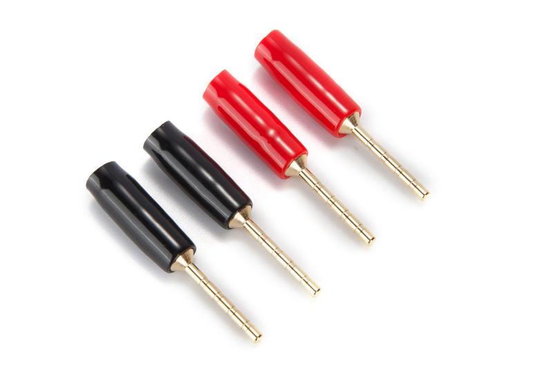 【ストレート ピン 4本1組】 小ぶりなプッシュ式スピーカーターミナル用プラグ ピンプラグ セット 内径3.18mm 金メッキ4本1組　プラグ内径（ケーブル差込口）：3.18mmコネクタ形状：プッシュ式スピーカーターミナル用ストレートピンプ...