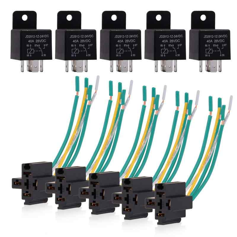 Ehdis 車のトラックリレーソケットハーネスキット5ピン5配線済みの12V 40アンプSPDTボッシュスタイル、モーターリレーコンタクタは、電源スイッチ5ピン単極双投SPDT接点は通常閉や通常開操作のために配線することができるので、リレー...