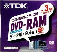 TDK DVD-RAMデータ用 2~3倍速対応TYPE4カートリッジ仕様9.4GB [DVD-RAM94Y4K]入数：1著作権保護：非対応規格：DVDメディアRAM / 容量(GB)：9種類：PC用 / 記録面：両面1層 / 3倍速盤面印刷：不可