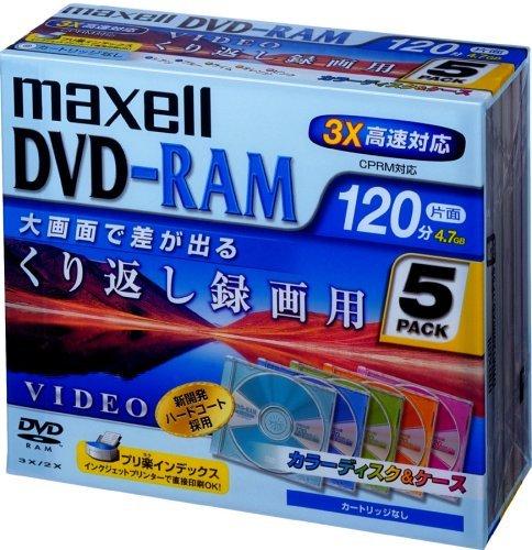 maxell DVD-RAM録画用 120分 3倍速 カラー5色 5枚パック DRM120MIXB.1P5S入数：5著作権保護：CPRM規格：DVDメディアRAM / 容量(GB)：4種類：AV用 / 記録面：片面1層 / 3倍速盤面印刷：不可