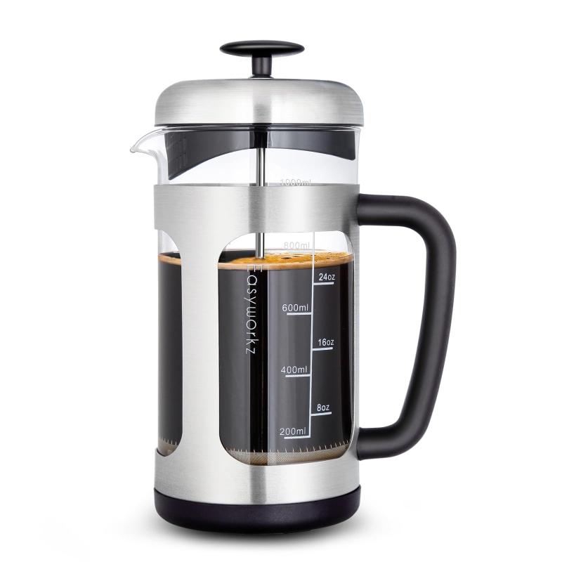 Easyworkz フレンチプレス コーヒー &amp; ティー専用 耐熱ガラス ソフトグリップ
