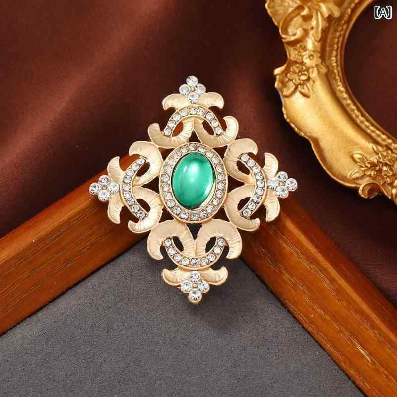 ・カテゴリ: 胸針・素材: 亜鉛合金・スタイル: ジオメトリック、レトロ・形状: 幾何学型・加工: 電鍍・機能: 装飾、防ずれ、固定・対象: 男女兼用・流行要素: 四角形、植物花卉・カラー展開: 艶消し金波状エメラルド、ビザンチンスタイルエ...