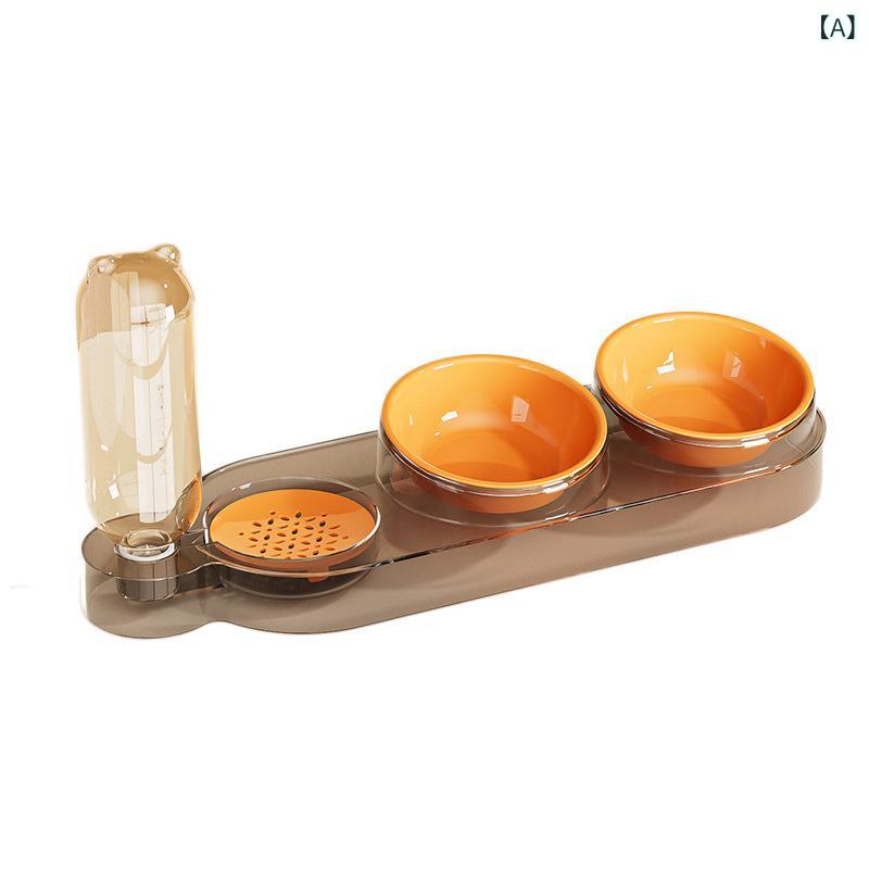・カテゴリ: ペット食器・対象: 猫・主な素材: プラスチック、ステンレス・形状: 双碗・カラー展開: 透明緑、透明茶
