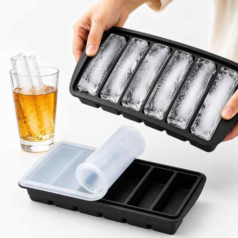 製氷皿 シリコン 蓋付き アイストレー 棒状 2個セット【ハイボール 氷 自宅バーでゆっくり溶ける、薄まらないロングアイス12本取り】大きい氷が簡単に取り出せる 広口ボトル・水筒・タン🍸 【ハイボール・アイスコーヒーに最適ゆ...