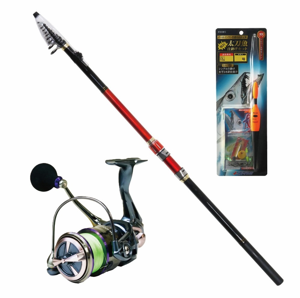防波堤からのタチウオ狙いに組んだ専用のセットです。 おり釣具オリジナルの遠投竿「フライデー磯遠投」とスピニングリール「フライデー3 XE4000 1.5号200m付」を組み合わせ、タチウオ釣り専用の仕掛けセットが付帯しています。 【セット内...