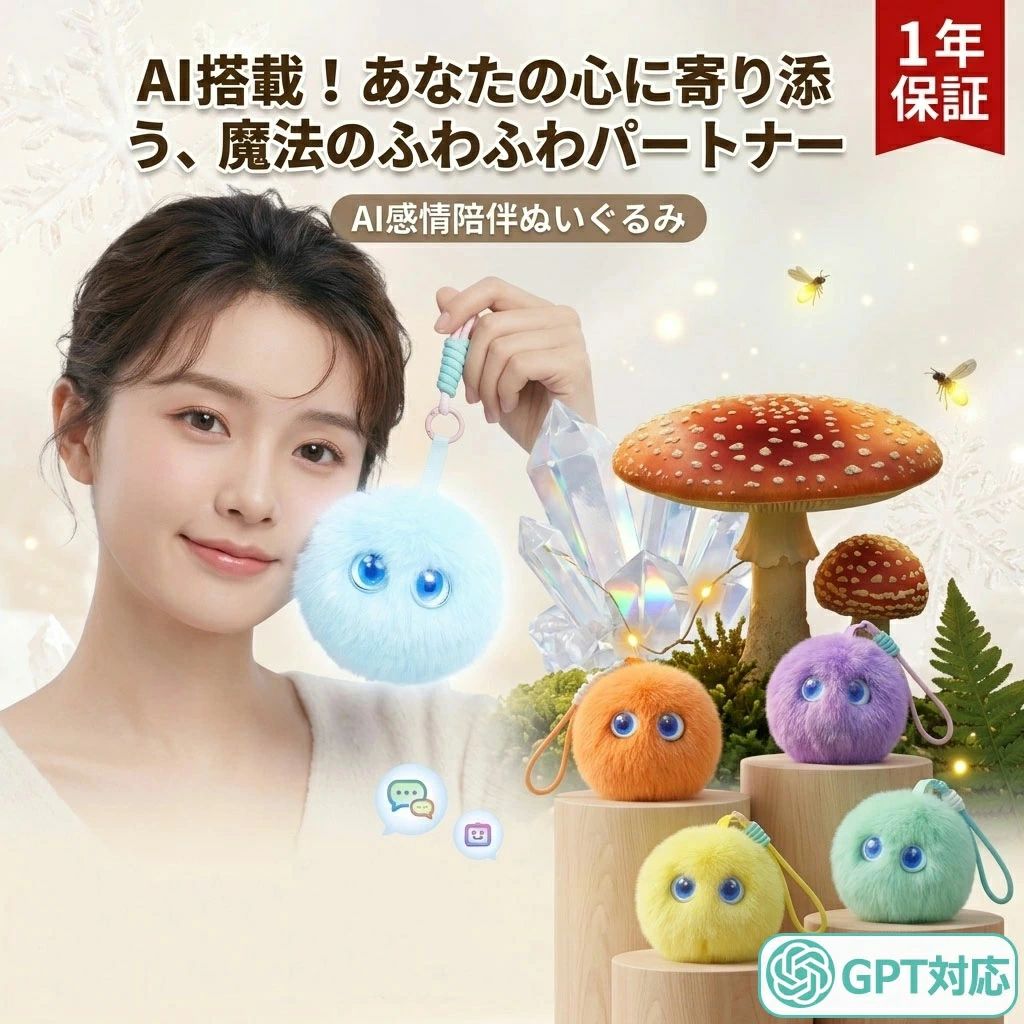 商品説明【製品仕様】【サイズ】約 幅9cm × 高さ8cm × 奥行7cm【材質】ポリエステル、プラスチック、電子部品【バッテリー】1200mAh (便利なType-C充電式)【接続方法】Wi-Fi (専用アプリ連携必須)【中身は超賢いAI...