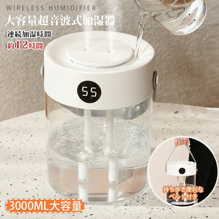 e 基本仕様（加湿器） サイズ 190×205mm 重量 約750g 電源 DC5V 1A 消費電力 約5W 加湿能力 最大80ml/h タンク容量 約4000ml 推奨面積 約4〜10畳 付属品 USBケーブル×1、取扱説明書×1 使用上...