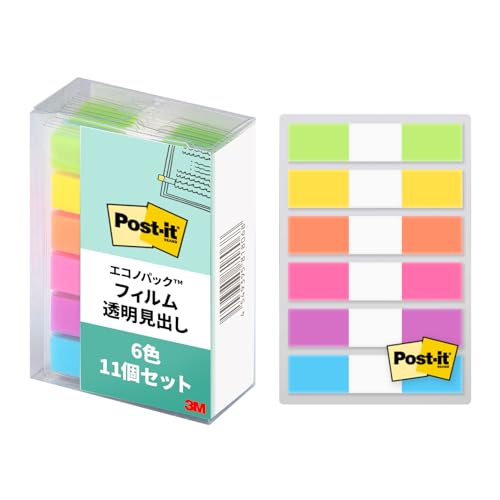 まとめ買いにおすすめの11個パック。ふせんサイズ:44×10mmカラー:メロン、イエロー、オレンジ、ローズ、パープル、スカイブルー 6色枚数:120枚(20枚×6色)×11個入りカタログNO:6831NE-AM・じょうぶで破れにくい、フィル...