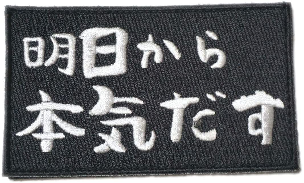 商品情報商品サイズ縦6cm 横10cm素材エンブクロス 材質： ナイロン注意点モニターの発色により実際のものと色が異なる場合があります。ワッペン屋Dongri 明日から本気だす おもしろ 全面刺繍 マジックテープ式 ベルクロ ワッペン パッ...