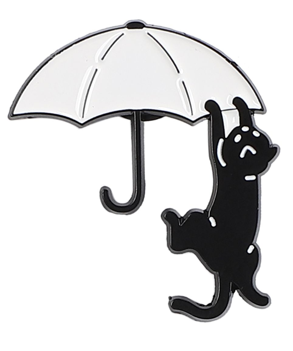 傘にぶら下がる黒猫 ピンバッジ ブローチ 可愛い アニマル 猫モチーフ バッジ アクセサリー バッグ装飾 プレゼント ギフト 黒白 3cm R0459 傘にぶら下がる黒猫がキュートなピンバッジ。バッグや帽子に映える、遊び心あるデザイン。 傘...