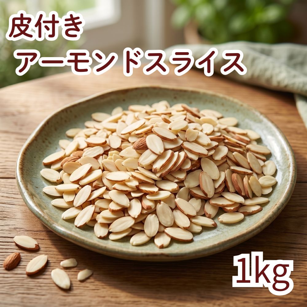 ※※3,980円（税込）以上ご購入で送料無料※※一部地域を除きます皮むきアーモンドをスライスした商品です。サラダやヨーグルトのトッピングに、お菓子やケーキ作りにご利用ください。 商品説明名称アーモンドスライス 生 1kg 無添加 無塩 無植...
