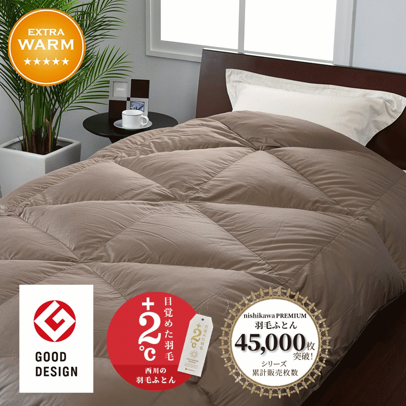 西川プレミアム　ポーランドマザーホワイトグース93%　羽毛布団 サイズ シングル　150cm(幅)×210cm(長さ) 素材 生　地：綿100％（アメリカンシーアイランドコットン） 中　綿：ダウン93 ％　フェザー7％（ポーランドマザーホワ...