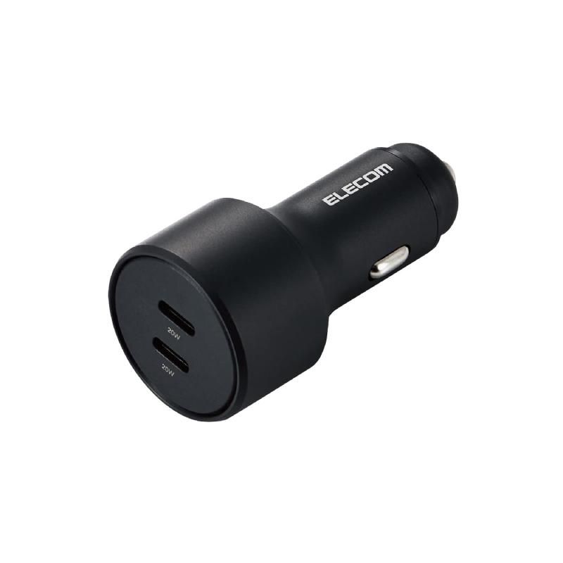 エレコム カーチャージャー シガーソケット USB-C 最大40W (2ポート合計) USB PD対応 20W USB-C×2 2台同時充電 12V24V対応 [iPhone 14/13/12/11/SE3/SE2、iPad 等対応] ブラ...