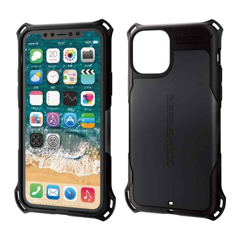 エレコム iPhone 11 Pro ケース ZEROSHOCK 耐衝撃 [落下時の衝撃から本体を衝撃吸収構造 (衝撃吸収フィルム付)] ストラップホール付き ブラック PM-A19BZEROBK対応機種:iPhone 11 Pro6つの衝...