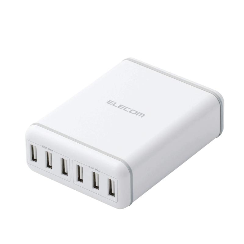 エレコム USB コンセント 充電器 合計60W USB-A×6 電源ケーブル1.5m ホワイト MPA-ACD03WHオフィス・住設用品、OA用品、周辺機器の関連商品メーカー名：エレコム(株)／【 特長 】／・6つのUSBポートを搭載し、...