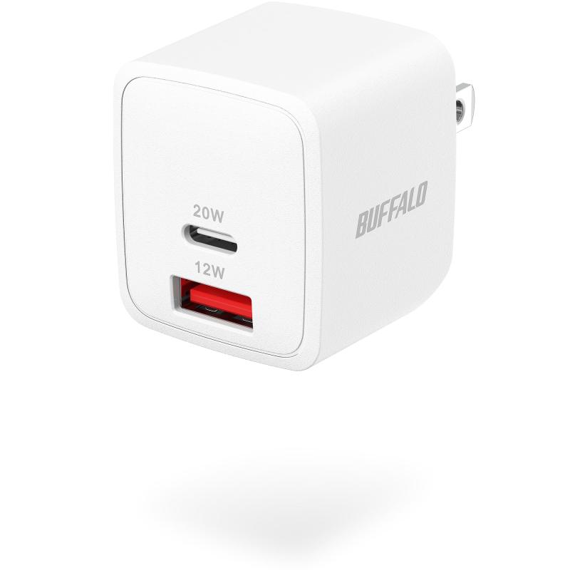 バッファロー 充電器 20W 2ポート USB-C &amp; USB-A USB PD対応 急速充電 GaN 窒化ガリウム 折りたたみ式 コンパクト 携帯 コンセント プラグ PSE適合 【 iPhone 17 / 17e / 16 / ...