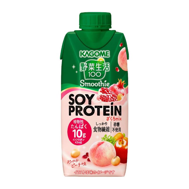 カゴメ 野菜生活100 Smoothie（スムージー） SOY PROTEIN ざくろmix 330ml×12本（ピーチ味 砂糖不使用 ソイプロテイン 植物性たんぱく イソフラボン 食物繊維 キャップ付き紙パック）果実・野菜・大豆ミックス飲...
